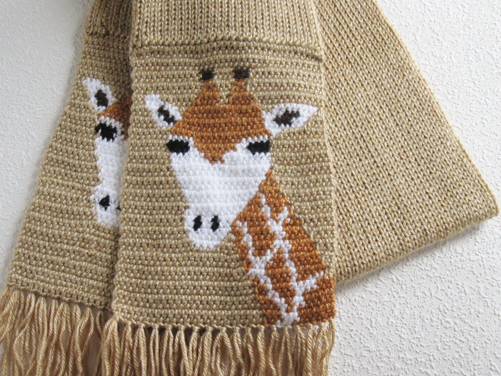Knit giraffe scarf. Long, handmade cream scarf with orange and white ...