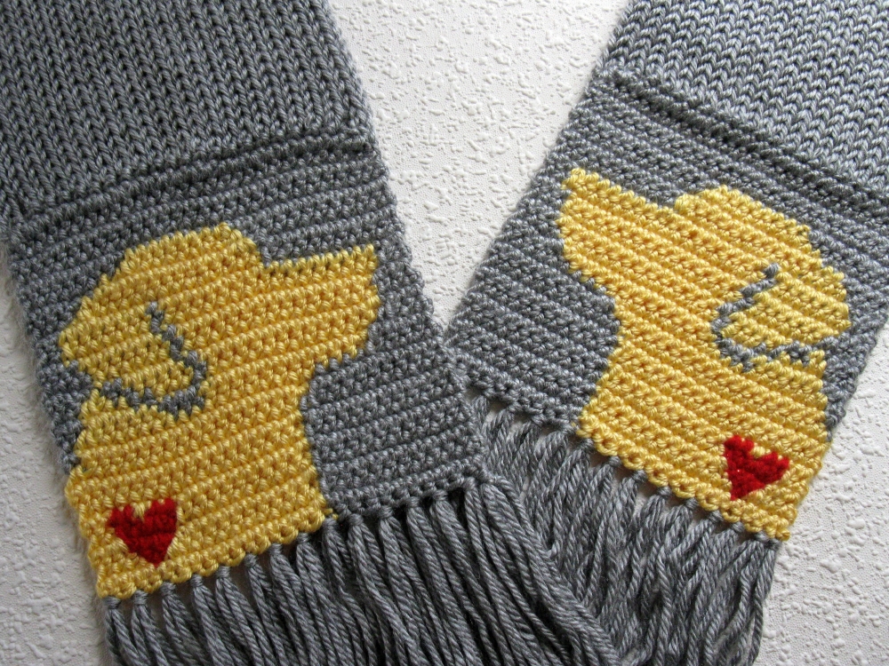 Labrador Retriever Scarf. Grey, crochet and knitted scarf with small ...