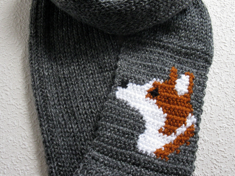Corgi Infinity Scarf. Charcoal knit cowl with a Pembroke Welsh corgi ...