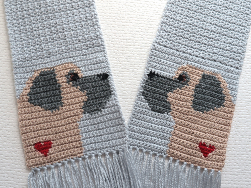 Mastiff Dog Scarf. Handmade, gray crochet scarf with Mastiff dogs and ...